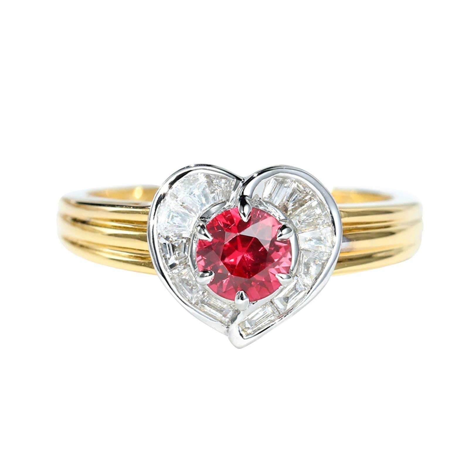 KnBoB Women Heart 3 Layers Round Shape 0.5ct Ruby Ring 18K Gold & 18K White Gold Promise Wedding Engagement Bridal Anniversary Ring Size 10