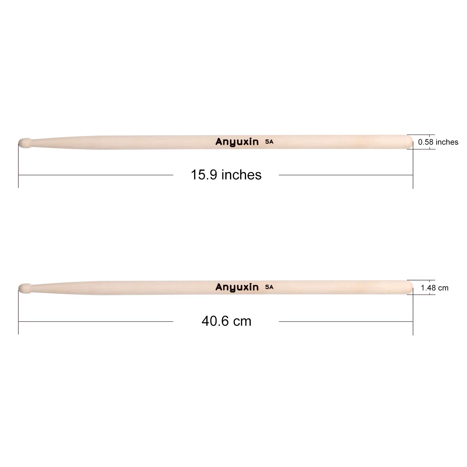 Anyuxin Drum Sticks 5A Classic Maple Wood Drumsticks (2 Pair)