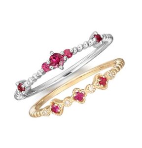 knbob women stackable round shape 0.25ct ruby ring 18k gold + 18k rose gold promise wedding engagement bridal anniversary ring size 11