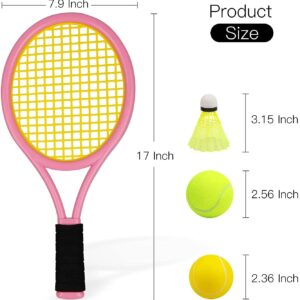 Tennis Racket Set for Children,17 Inch Racquet with 3 Soft Balls,1 Tennis Ball and 4 Badminton Balls for Toddler Indoor/Outdoor Sports