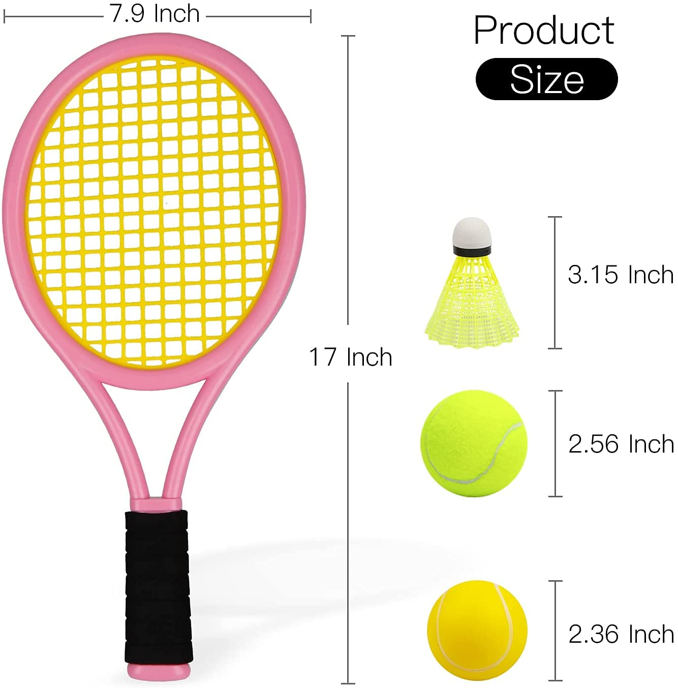 Tennis Racket Set for Children,17 Inch Racquet with 3 Soft Balls,1 Tennis Ball and 4 Badminton Balls for Toddler Indoor/Outdoor Sports