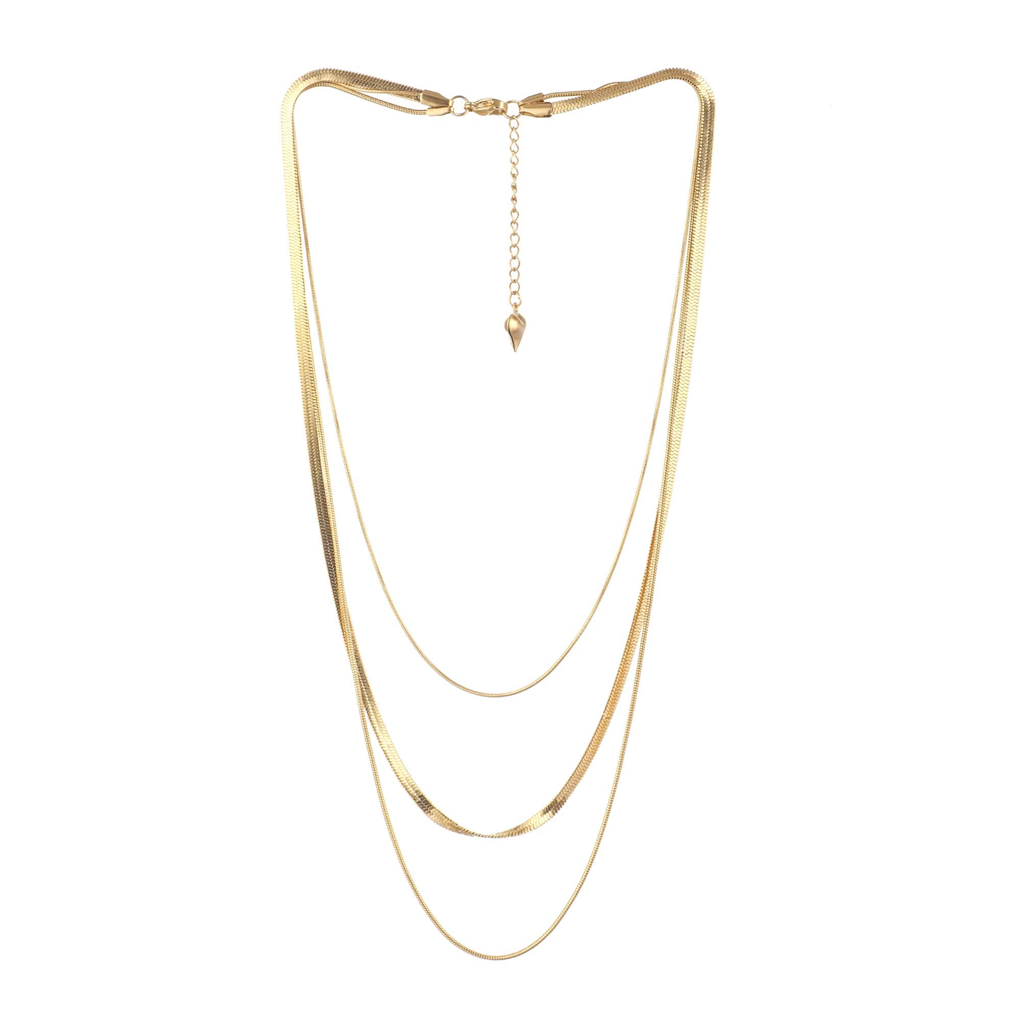 Léwind Herringbone Chain Layered Necklace,18K Gold Plated Snake Chain Long Choker Necklace Dainty Chain Necklaces for Women Gold Jewelry Gifts