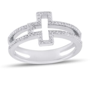 belantina 1/5 carat diamond sideways cross ring for women in 14k white gold (h-i, i1-i2, cttw) size 9