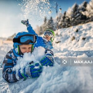 MAXJULI Kids Ski Goggles - Helmet Compatible Snow Goggles for Baby &Toddler with 100% UV Protection Age 0-4 (White/Clear)