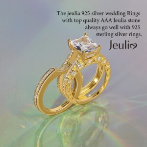 Jeulia Wedding Radiant Cut Ring: 3PC CZ Diamond Engagement Ring Set Promise Anniversary Rings with Side Stones Romantic Jewelry Gift for Her with Gift Box (Yellow Gold, 9.5)