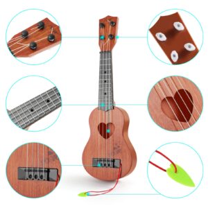 Kids Guitar Ukulele, Musical Instrument for Toddler Ukulele, 4 Strings Guitar for Beginners Ukulele Toy (Brown-Love)