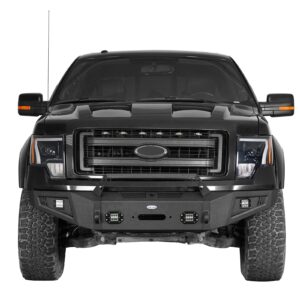 Hooke Road for Ford F150 09-14 Steel Front Winch Bumper + Rear Bumper Compatible with F-150 2009 2010 2011 2012 2013 2014 (Excluding Raptor) Pickup Truck