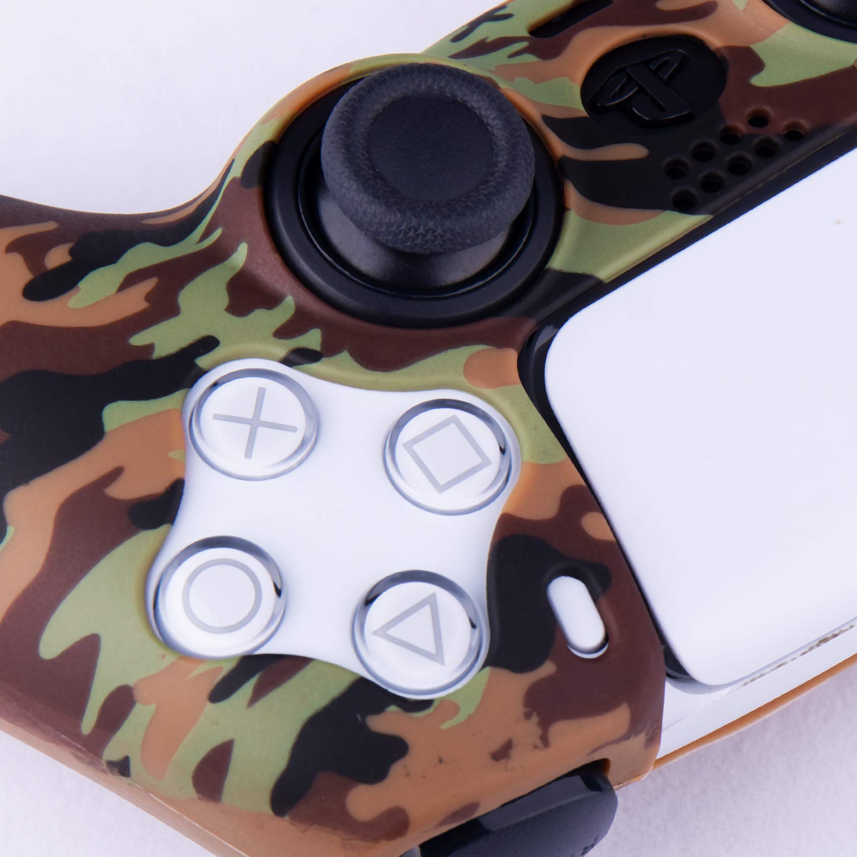 9CDeer 1 Piece of Silicone Transfer Print Protective Cover Skin + 10 Thumb Grips for PlayStation 5 / PS5 Controller Brown Camouflage