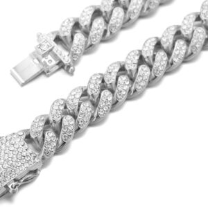 Halukakah Diamond Cuban Link Chain for Women 13.5MM Platinum White Gold Finish Choker Necklace 16",Full Cz Diamond Cut Prong Set,with Giftbox