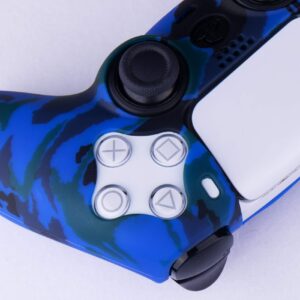 9CDeer 2 Pieces of Silicone Transfer Print Protective Cover Skin +10 Thumb Grips for PS5 Controller paint Red & Blue