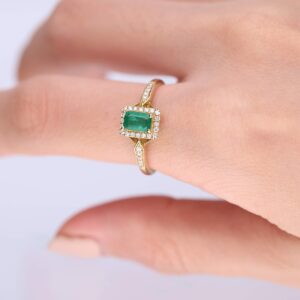 Gin & Grace 10K Yellow Gold Natural Emerald Diamond (SI1) Propose Promise Ring for Women