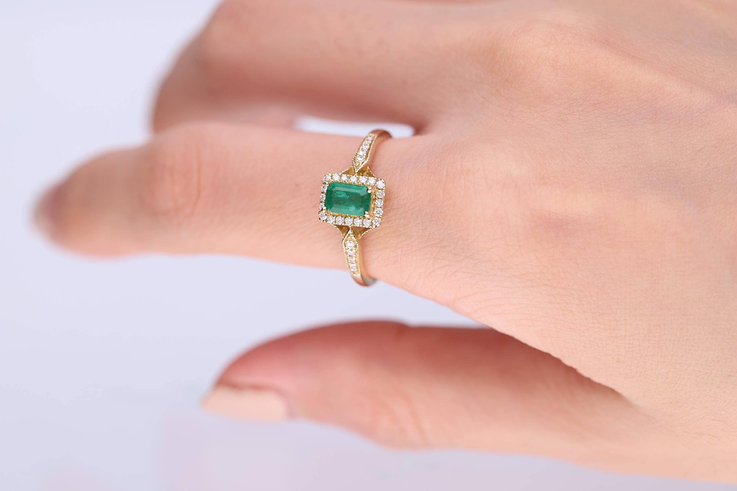 Gin & Grace 10K Yellow Gold Natural Emerald Diamond (SI1) Propose Promise Ring for Women