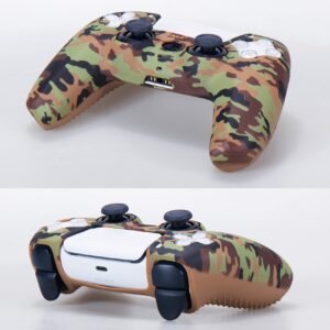 9CDeer 1 Piece of Silicone Transfer Print Protective Cover Skin + 10 Thumb Grips for PlayStation 5 / PS5 Controller Brown Camouflage