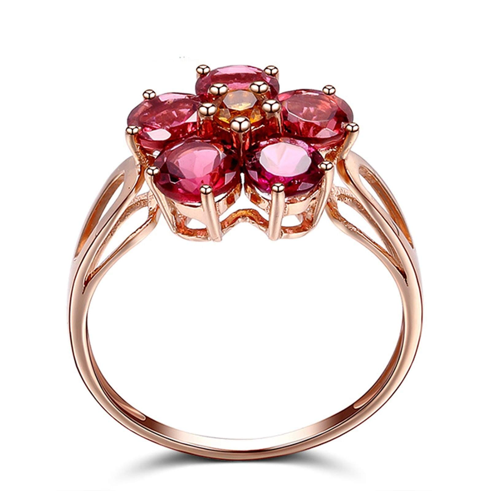 KnBoB Women Flowers Round Shape 2ct Tourmaline Ring 18K Rose Gold Promise Wedding Engagement Bridal Anniversary Ring Size 6.5