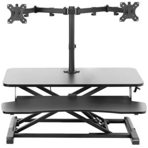 vivo height adjustable 32 inch standing desk converter with dual 13 to 30 inch monitor stand, sit stand monitor mount and desk riser, black, desk-v000k-m2