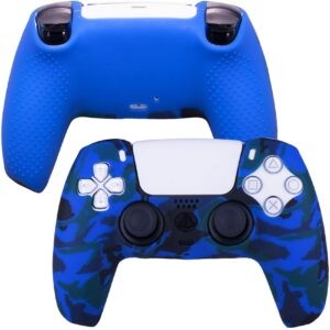 9CDeer 2 Pieces of Silicone Transfer Print Protective Cover Skin +10 Thumb Grips for PS5 Controller paint Red & Blue