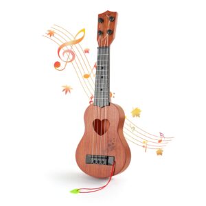 kids guitar ukulele, musical instrument for toddler ukulele, 4 strings guitar for beginners ukulele toy (brown-love)