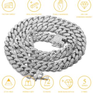 Halukakah Diamond Cuban Link Chain for Women 13.5MM Platinum White Gold Finish Choker Necklace 16",Full Cz Diamond Cut Prong Set,with Giftbox