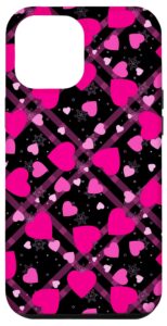 iphone 12 pro max valentines day hearts love pattern with pink plaid case