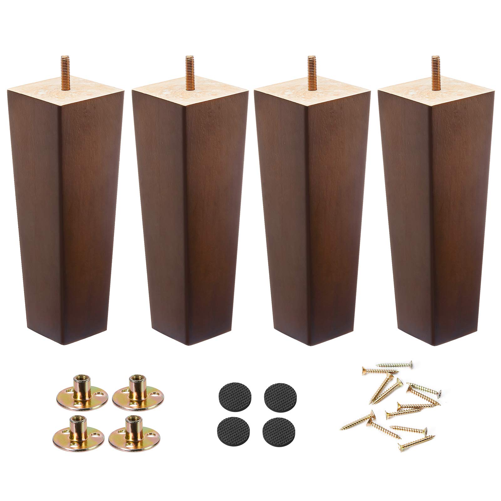 Wood Furniture Legs 8 inch Sofa Legs Pack of 4,Couch Legs Square Brown,Mid Century Desk Legs,Sofa Replacement Parts, for Dresser Legs Sideboard Recliner Couch Circle Chair Couch Riser Coffee Table