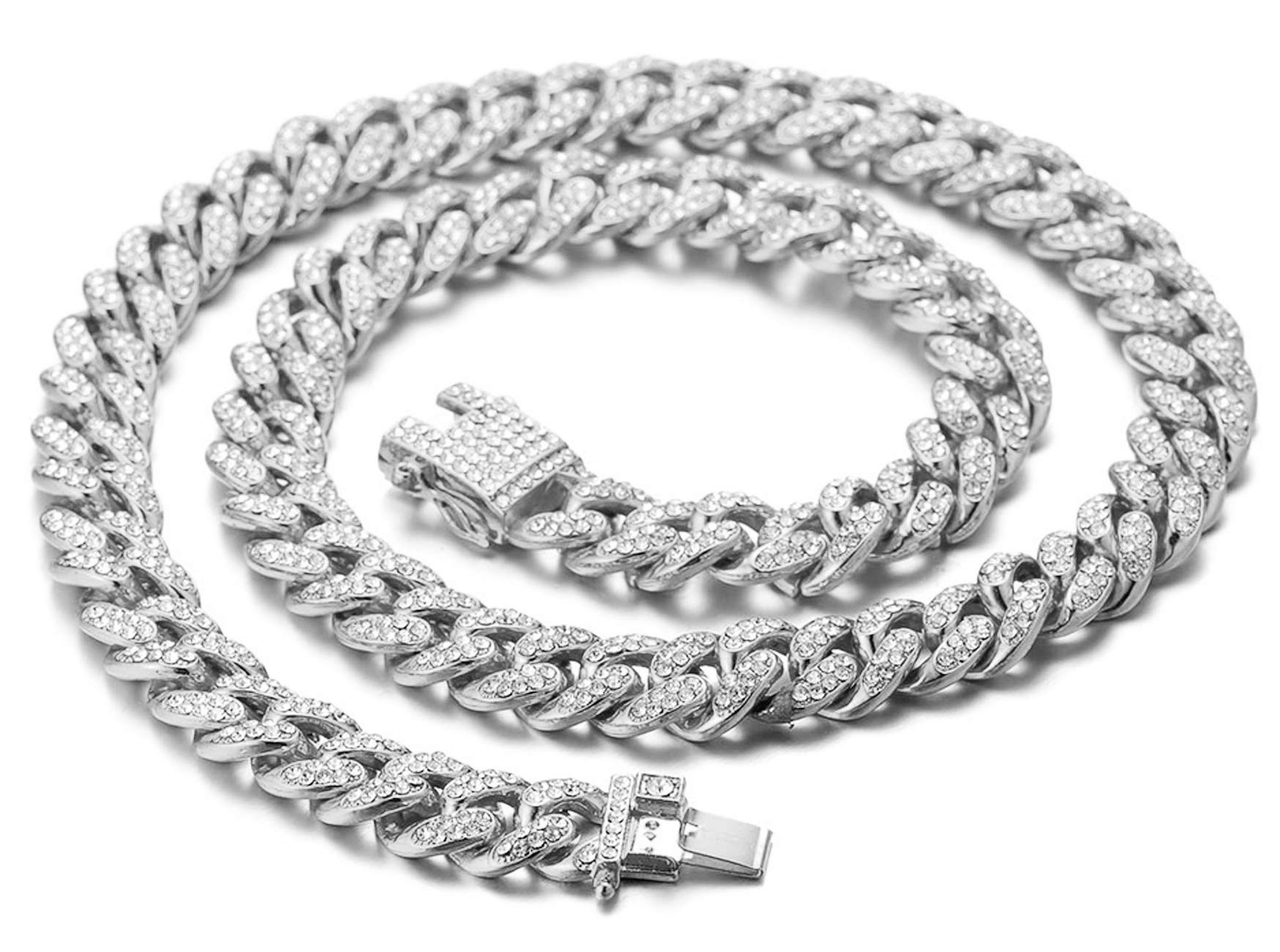 Halukakah Diamond Cuban Link Chain for Women 13.5MM Platinum White Gold Finish Choker Necklace 16",Full Cz Diamond Cut Prong Set,with Giftbox