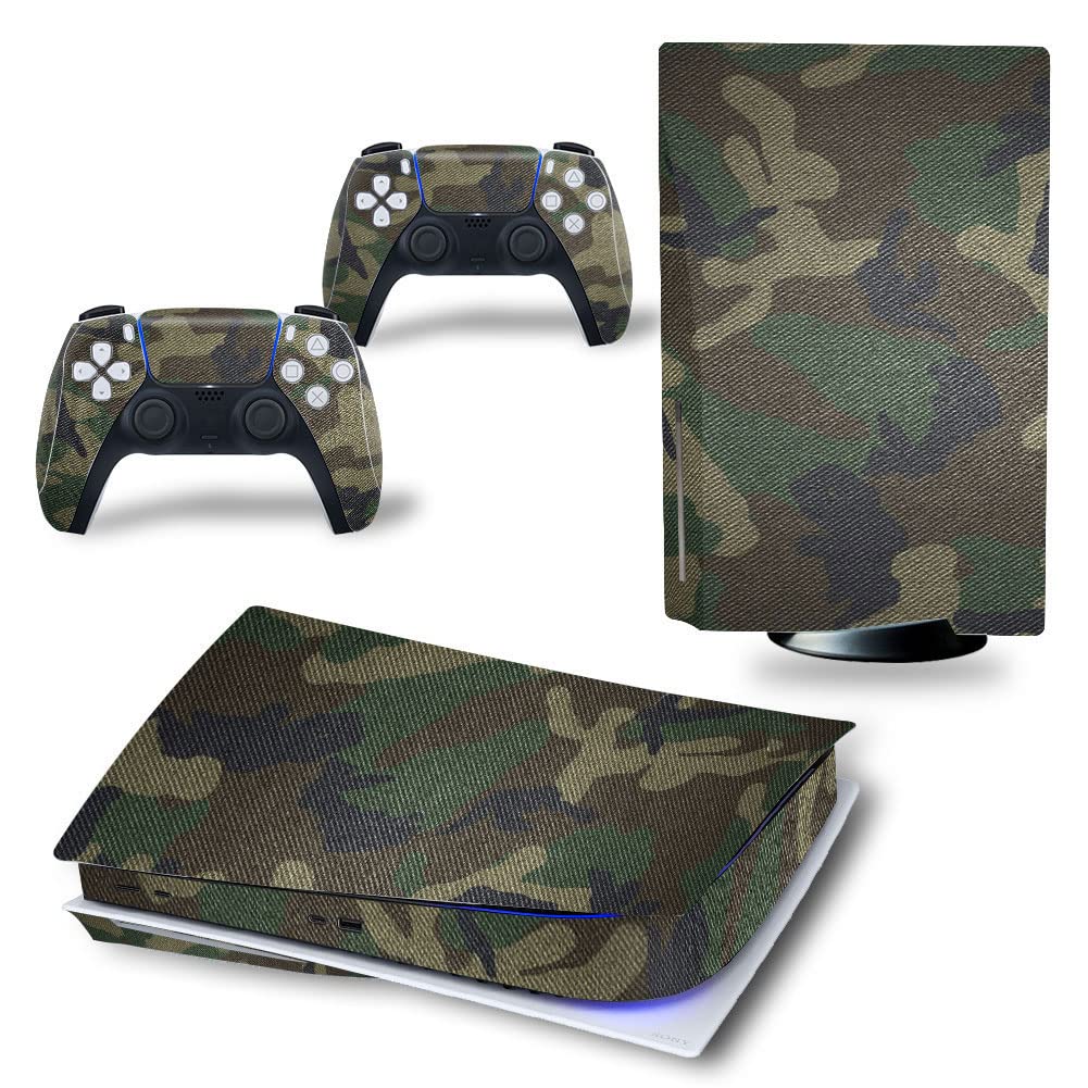 UUShop Skin Sticker Decal Cover for PS5 CD Disk Edition Console and Controllers Army Green