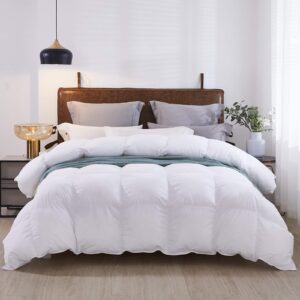 elcherthe white goose feathers down comforter all season down feather duvet insert queen size down quilt, 100% cotton fabric with 8 corner tabs 700+ fill power (90x90 inches)