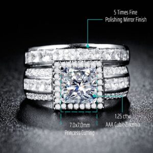 CEJUG 3Ct Wedding Rings for Women Princess Engagement Ring Set Bands 18k White Gold Plated Halo Cz Size 7