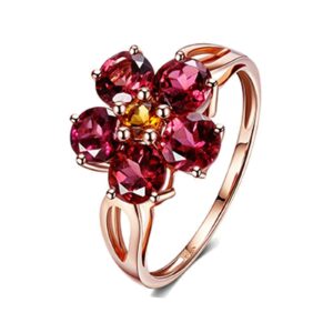 knbob women flowers round shape 2ct tourmaline ring 18k rose gold promise wedding engagement bridal anniversary ring size 6.5