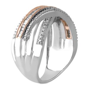 Jewelili 10k rose gold and sterling silver 1/4 Cttw natural white round and baguette shape diamond ring, size 7