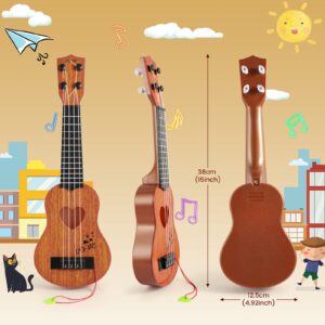 Kids Guitar Ukulele, Musical Instrument for Toddler Ukulele, 4 Strings Guitar for Beginners Ukulele Toy (Brown-Love)