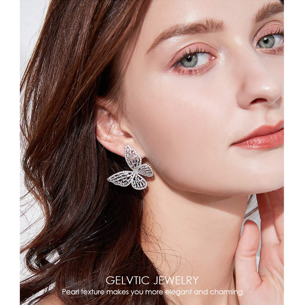 GELVTIC Silver Butterfly Earrings for Women, Silver Stud Earrings for Teen Girls,Hypoallergenic Earrings for Gift (95-Silver)