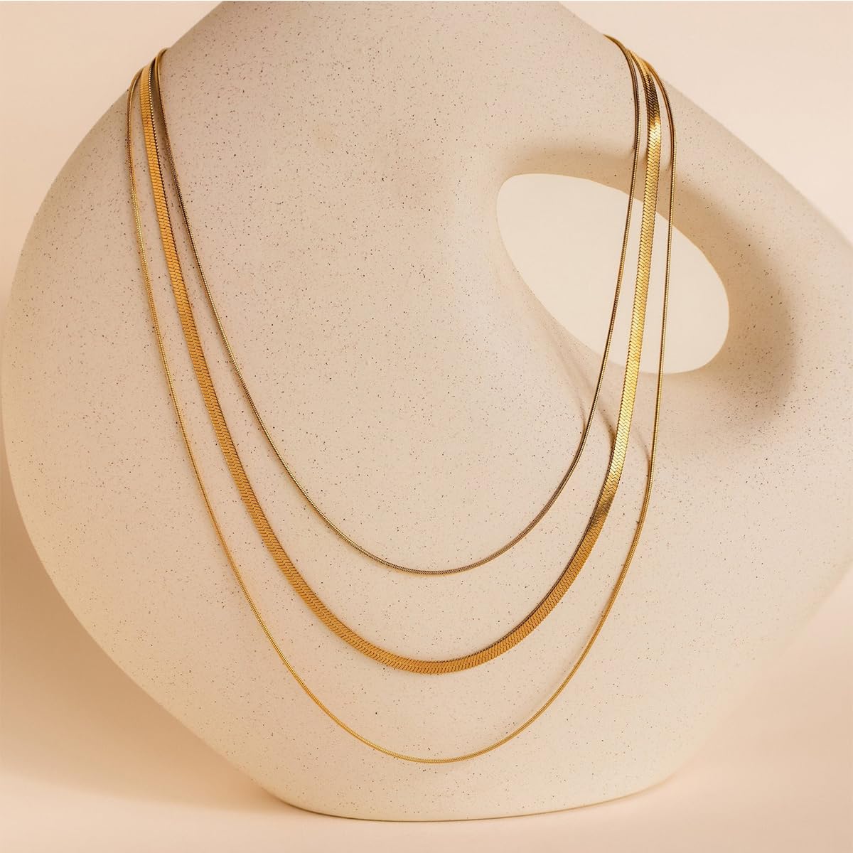 Léwind Herringbone Chain Layered Necklace,18K Gold Plated Snake Chain Long Choker Necklace Dainty Chain Necklaces for Women Gold Jewelry Gifts