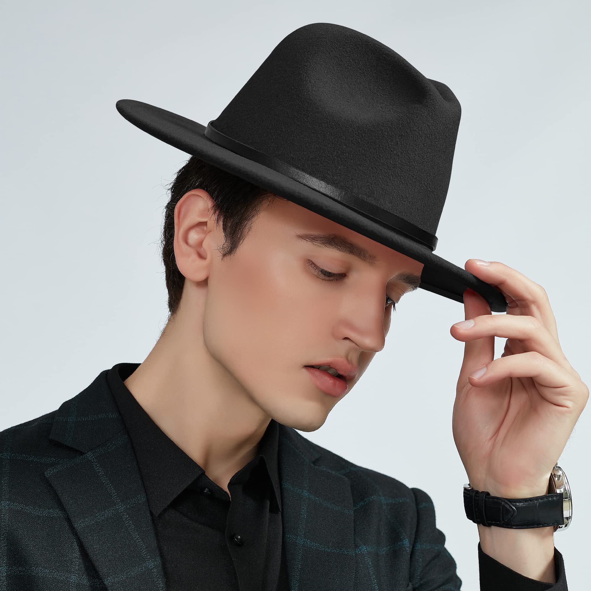 SAJUZEN Womens & Mens Fedora Hats, Wide Brim Fedora Hats for Women Men