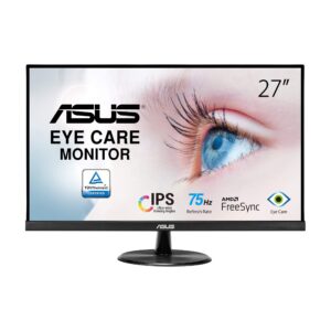 ASUS VP279HE 27” Monitor, 1080P Full HD, 75Hz, IPS, Adaptive-Sync/FreeSync, Eye Care, HDMI VGA, Frameless, Low Blue Light, Flicker Free, VESA Wall Mountable