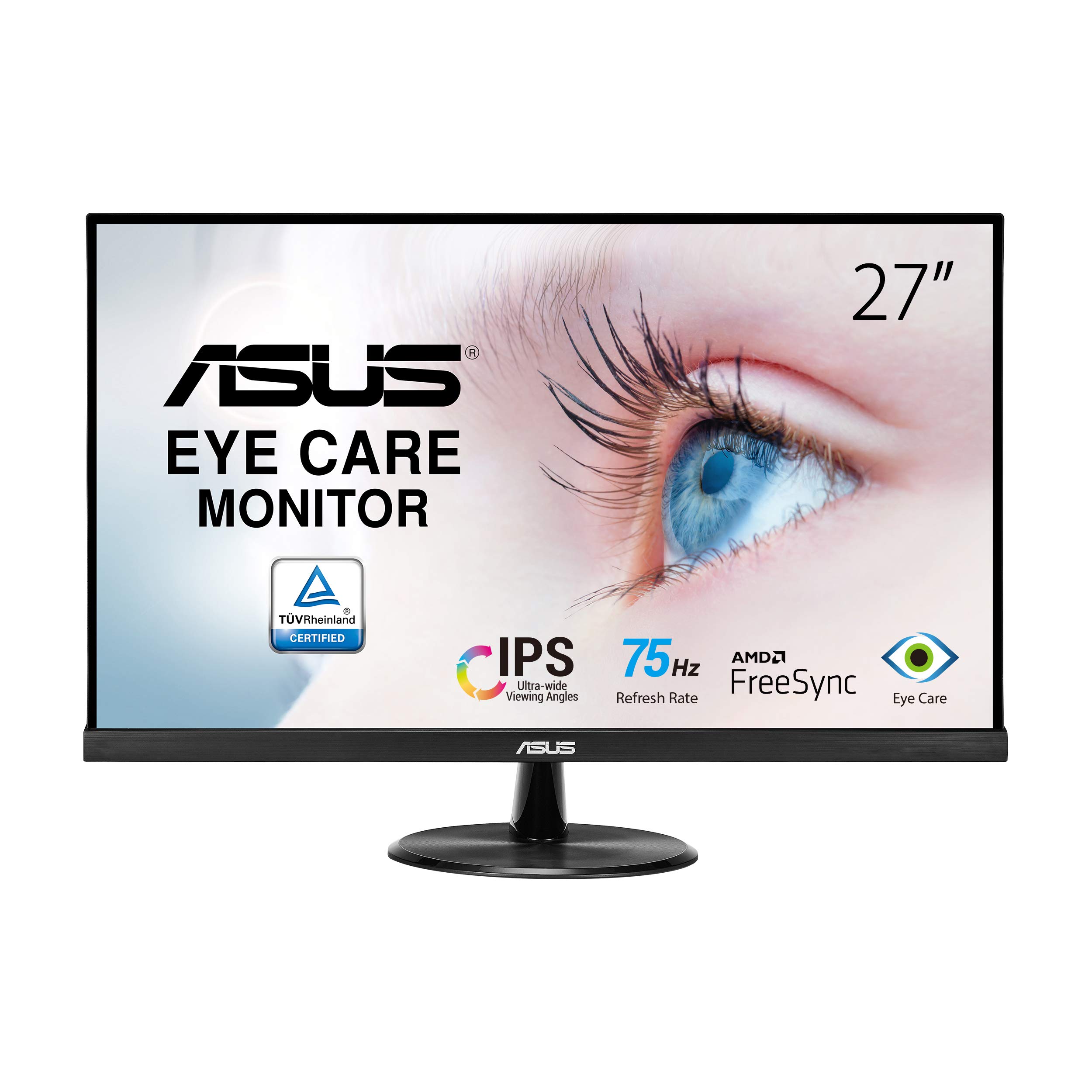 ASUS VP279HE 27” Monitor, 1080P Full HD, 75Hz, IPS, Adaptive-Sync/FreeSync, Eye Care, HDMI VGA, Frameless, Low Blue Light, Flicker Free, VESA Wall Mountable