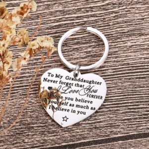 Granddaughter Keychain Gifts for Valentine Graduation from Grandma Grandpa to Granddaughter Mothers Day for Grand Kids Her Teen Adult Women Teenage Girls Christmas Gifts Inspirational Jewelry