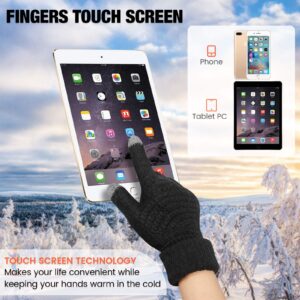 2 Pairs Women's Winter Touchscreen Gloves Warm Fleece Lined Knit Gloves Elastic Cuff Winter Texting Gloves (Black, Beige)