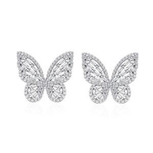 gelvtic silver butterfly earrings for women, silver stud earrings for teen girls,hypoallergenic earrings for gift (95-silver)