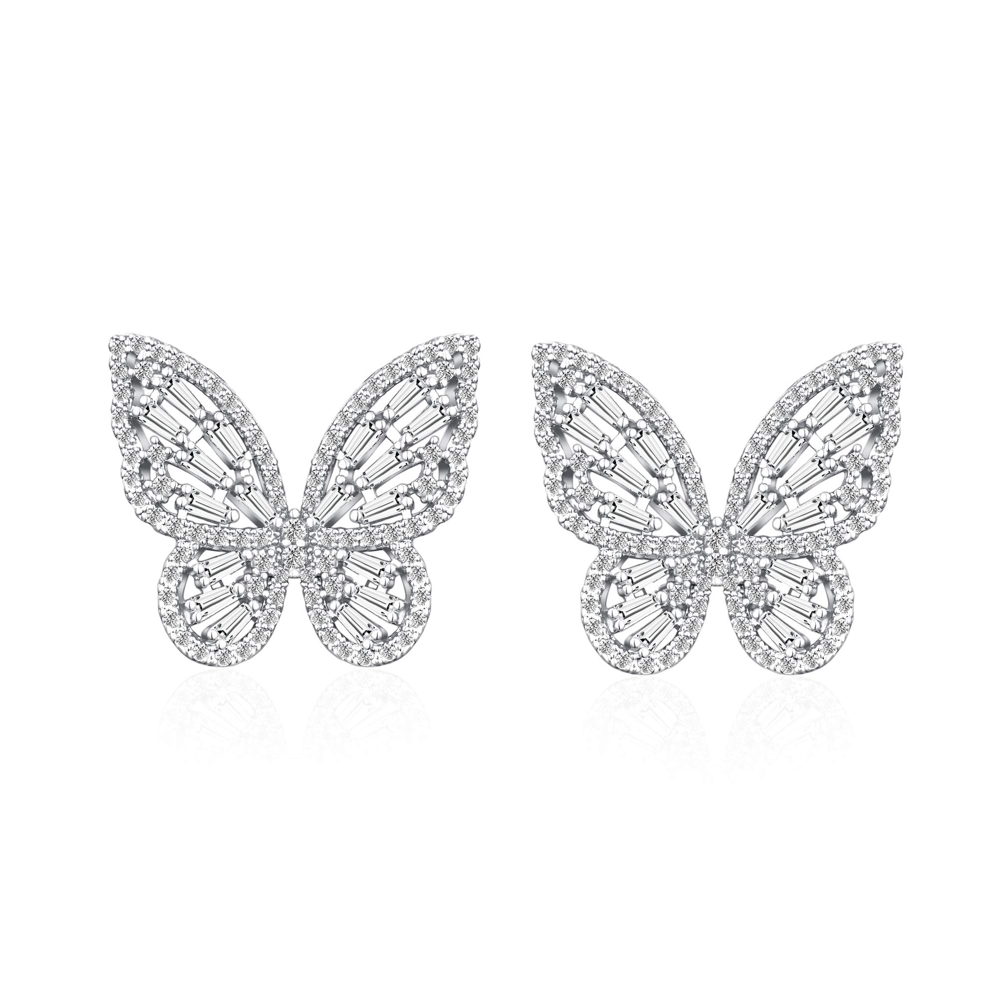 GELVTIC Silver Butterfly Earrings for Women, Silver Stud Earrings for Teen Girls,Hypoallergenic Earrings for Gift (95-Silver)