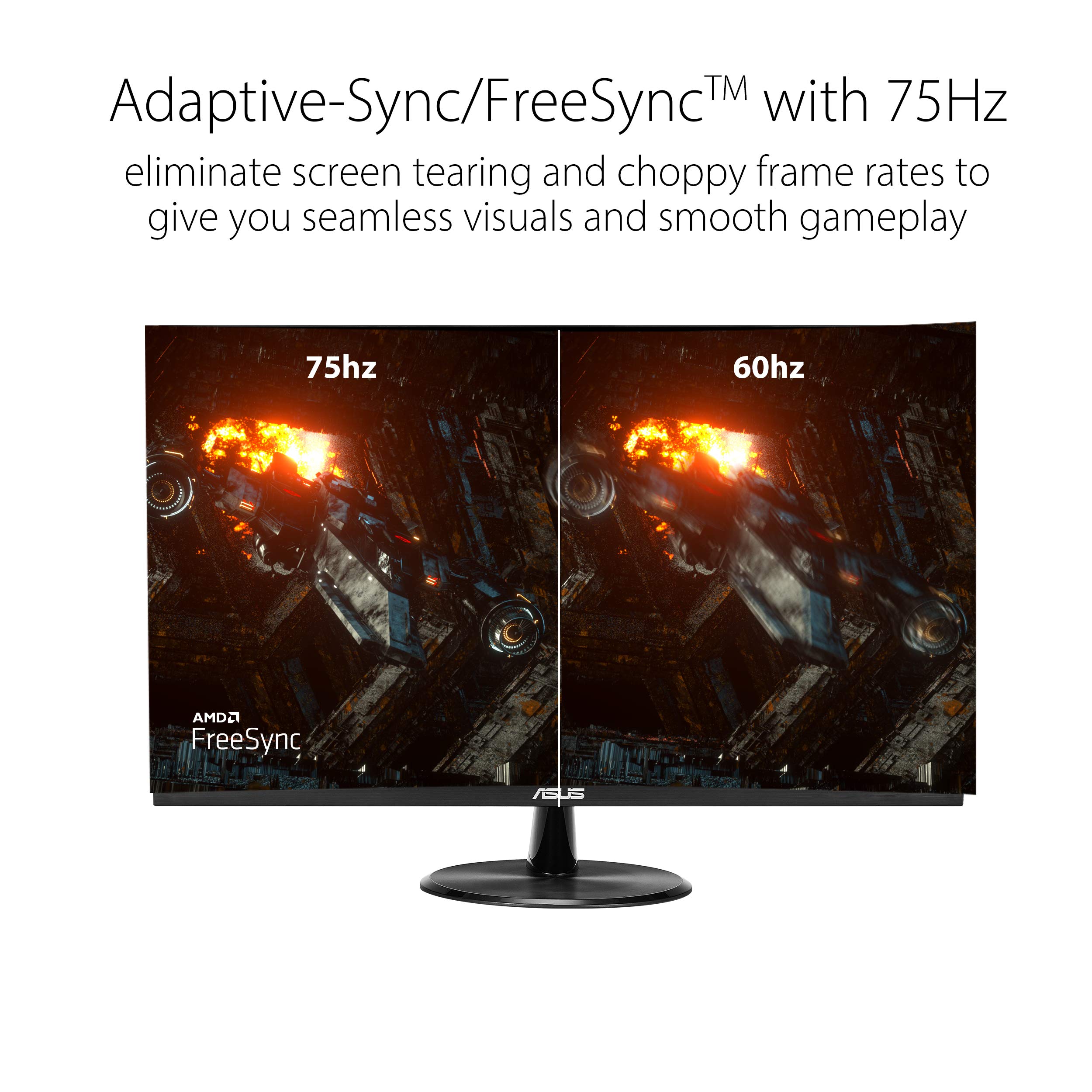 ASUS VP279HE 27” Monitor, 1080P Full HD, 75Hz, IPS, Adaptive-Sync/FreeSync, Eye Care, HDMI VGA, Frameless, Low Blue Light, Flicker Free, VESA Wall Mountable