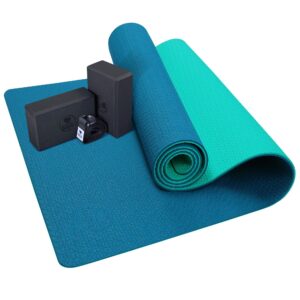 iuga yoga set - yoga mat and 2 yoga blocks with strap included, yoga set for starters and advanced yogis