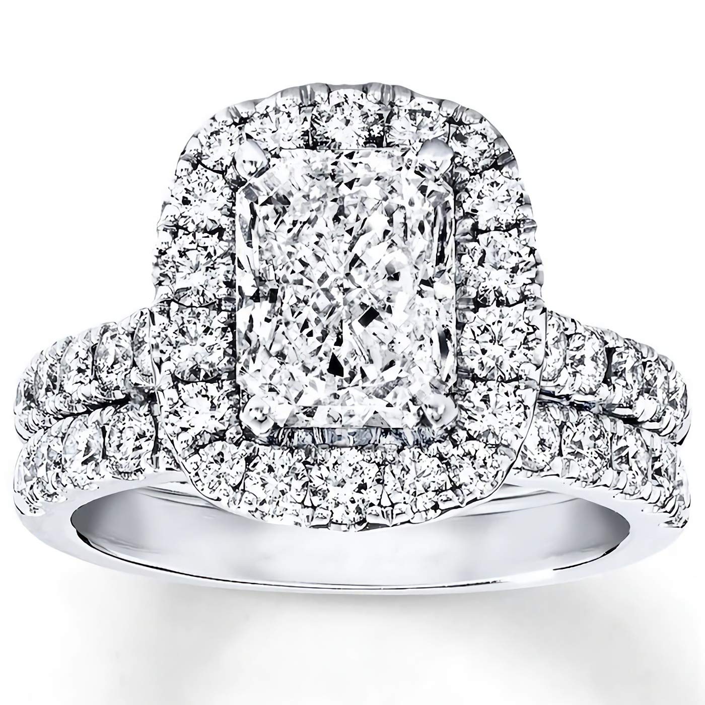 Bridal Set 3-1/3 CT Radiant Cut Moissanite Engagement Rings for Women Platinum Plated Silver Size 6.5