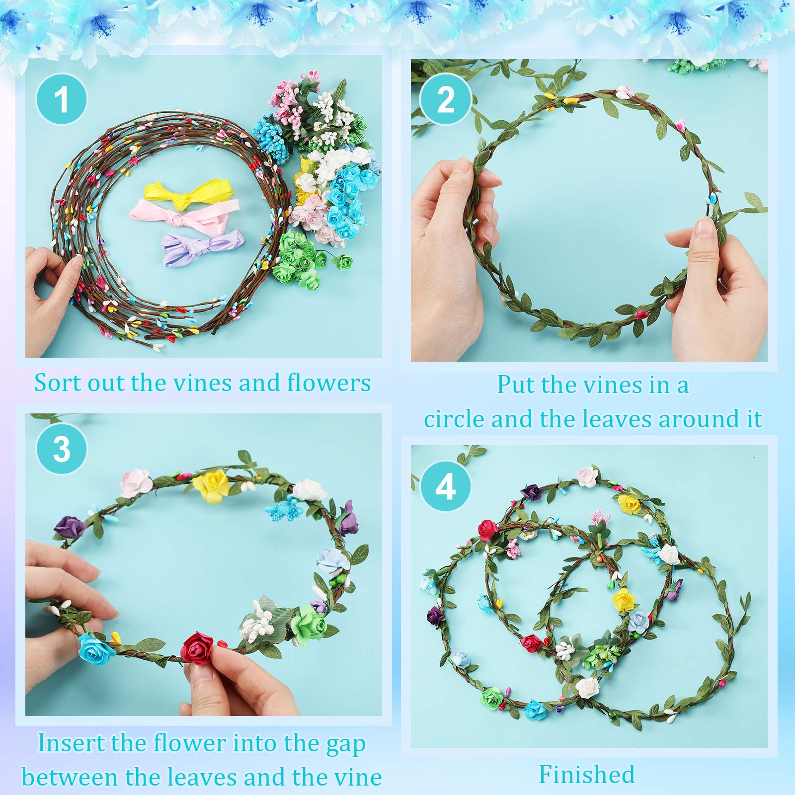 Syhood Flower Crowns Making Kit, 168 Pcs Parts, Make Your Own Flower Crown Wreath Headbands and Bracelets Craft Kit Hair Accessories Handmade DIY Floral Crown Garland Kit Presents for Girls