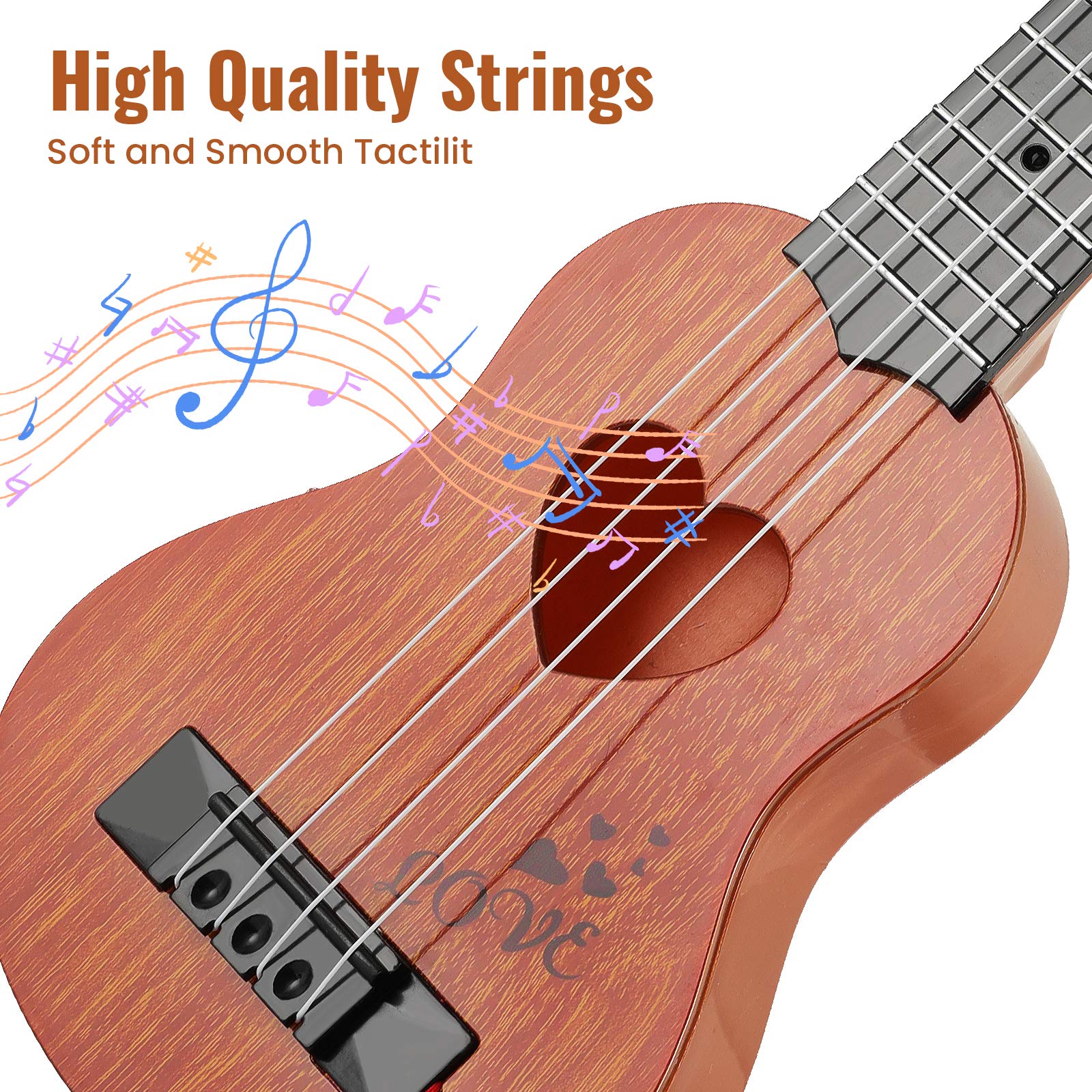 Kids Guitar Ukulele, Musical Instrument for Toddler Ukulele, 4 Strings Guitar for Beginners Ukulele Toy (Brown-Love)