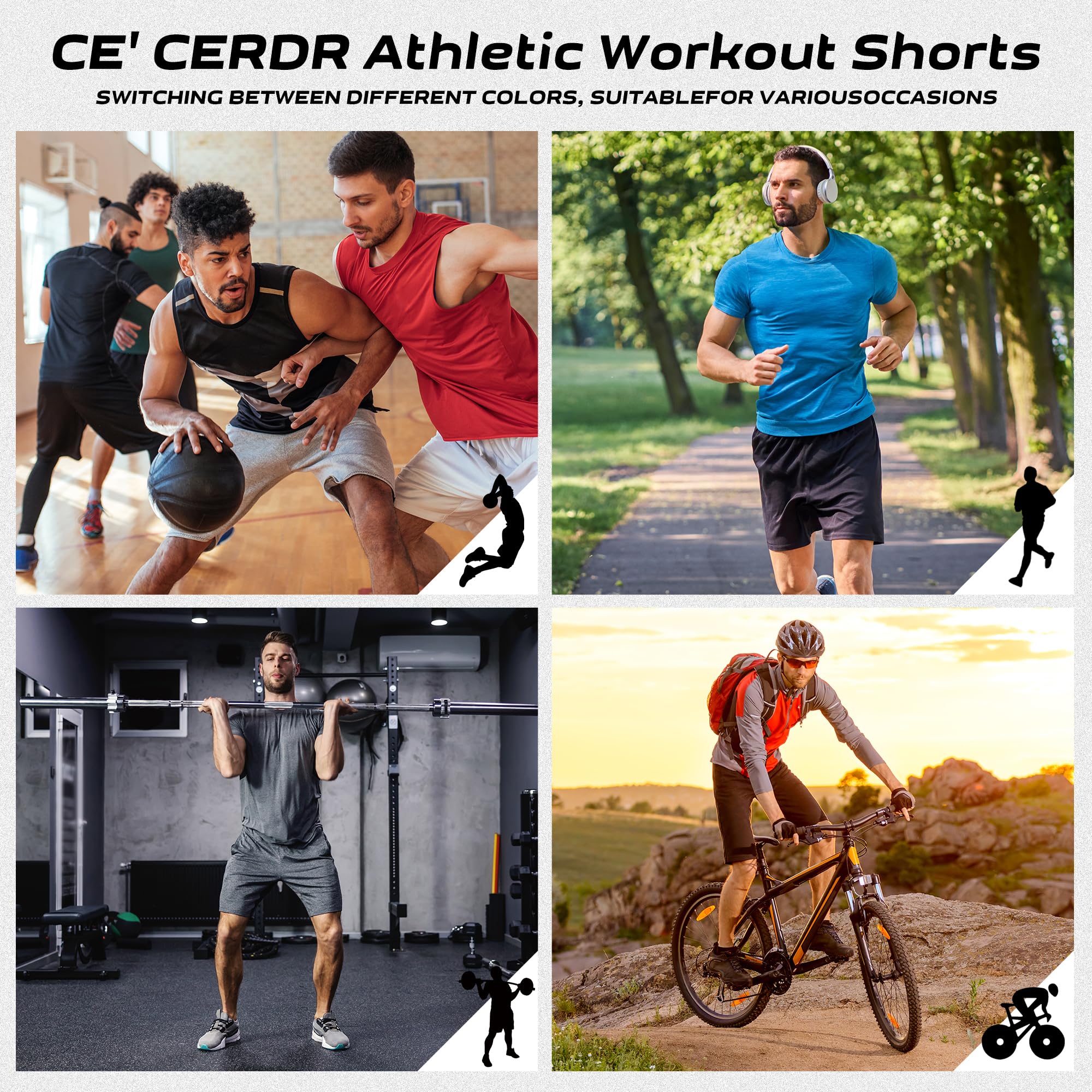 CE' CERDR Mens Athletic Workout Shorts with Pockets and Elastic Waistband Quick Dry Activewear