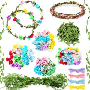 syhood flower crowns making kit, 168 pcs parts, make your own flower crown wreath headbands and bracelets craft kit hair accessories handmade diy floral crown garland kit presents for girls