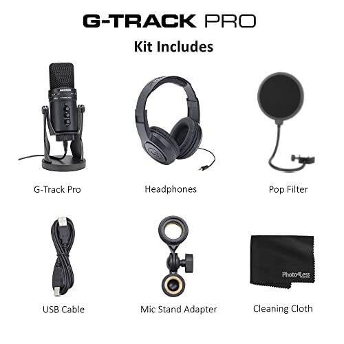 Samson G-Track Pro USB 24-bit Studio Condenser Mic with Audio Interface Bundle Professional Stereo Headphones + Pop Filter + Cloth (4 Items)