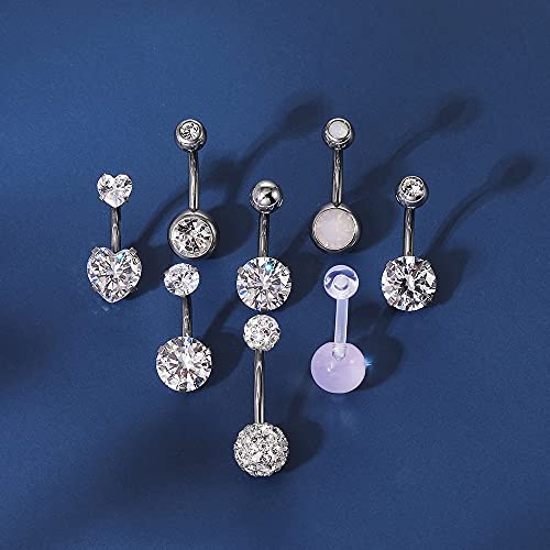 PunkTracker 16Pcs Belly Button Rings Surgical Steel Belly Ring Navel Rings Belly Piercing Naval Piercing Jewelry