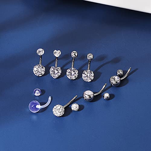 PunkTracker 16Pcs Belly Button Rings Surgical Steel Belly Ring Navel Rings Belly Piercing Naval Piercing Jewelry